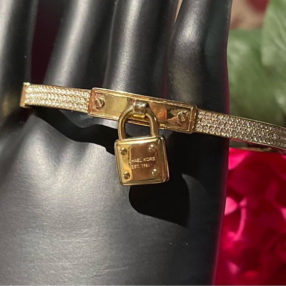 MICHAEL Michael Kors | Jewelry | Michael Kors Gold Tone Pave Crystal Hinged Bangle Bracelet W ...